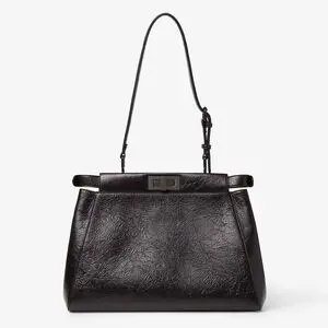 Fendi My Peekaboo Medium Crackled Black Leather Bag